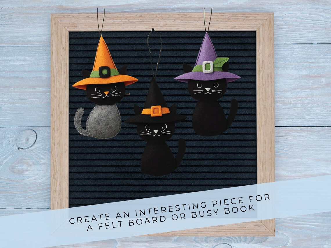 Black Cat in Witch's Hat Felt Pattern Digital Template: Craft Your Own ...