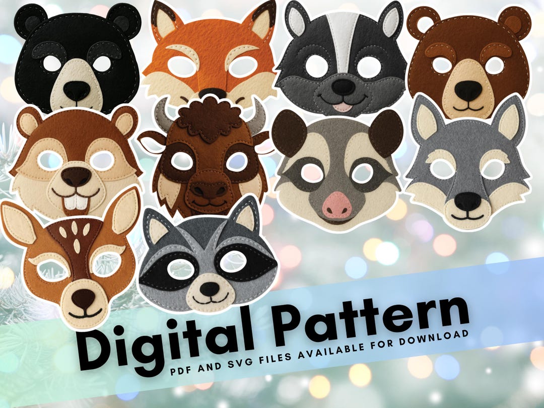 Felt Woodland Animal Mask Patterns: Sewing Kit & Coloring Page (PDF ...