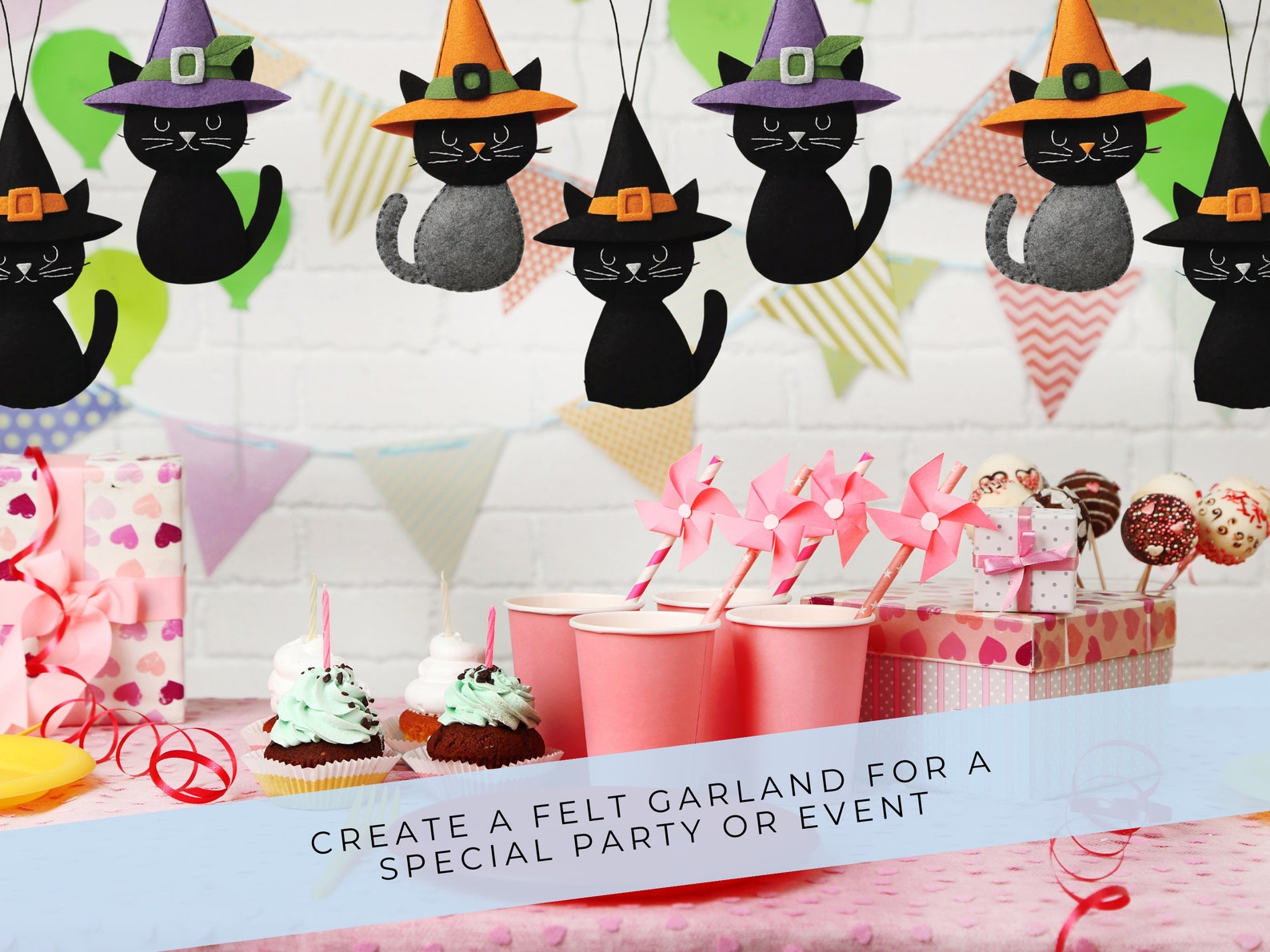 Black Cat in Witch's Hat Felt Pattern Digital Template: Craft Your Own ...