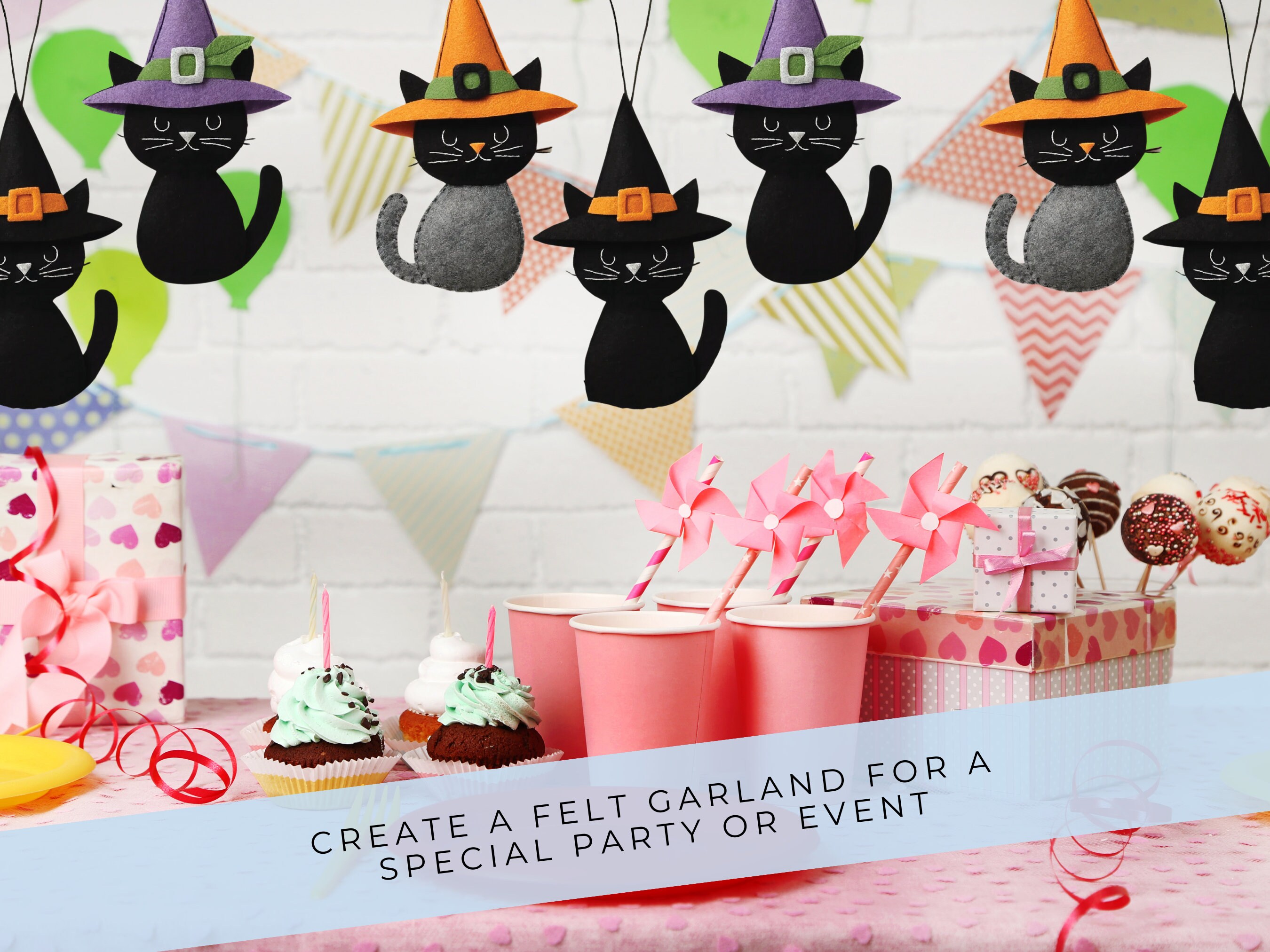 Black Cat in Witch's Hat Felt Pattern Digital Template: Craft Your Own ...