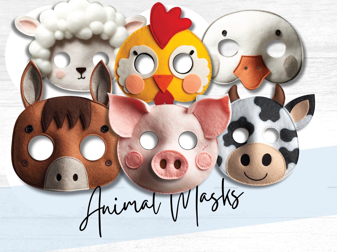 Felt Farm Animal Mask Patterns Printable Mask, Coloring Page & Felt ...