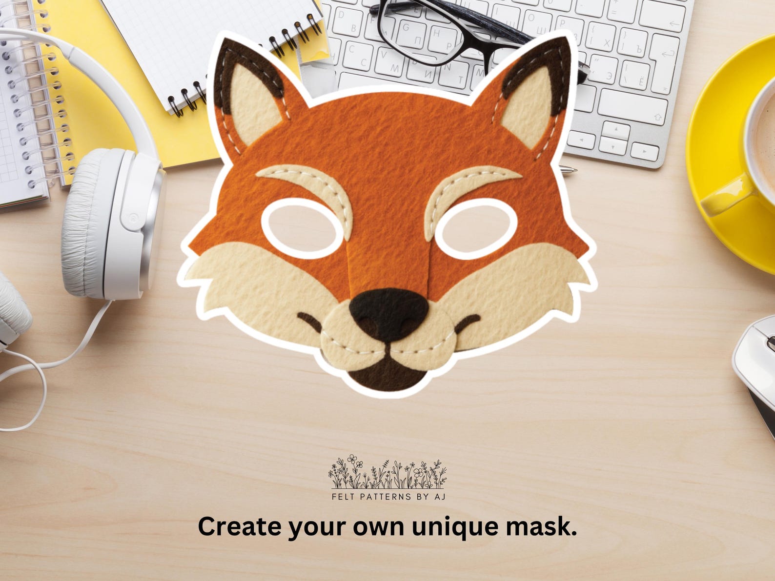 Felt Woodland Animal Mask Patterns: Sewing Kit & Coloring Page (PDF ...