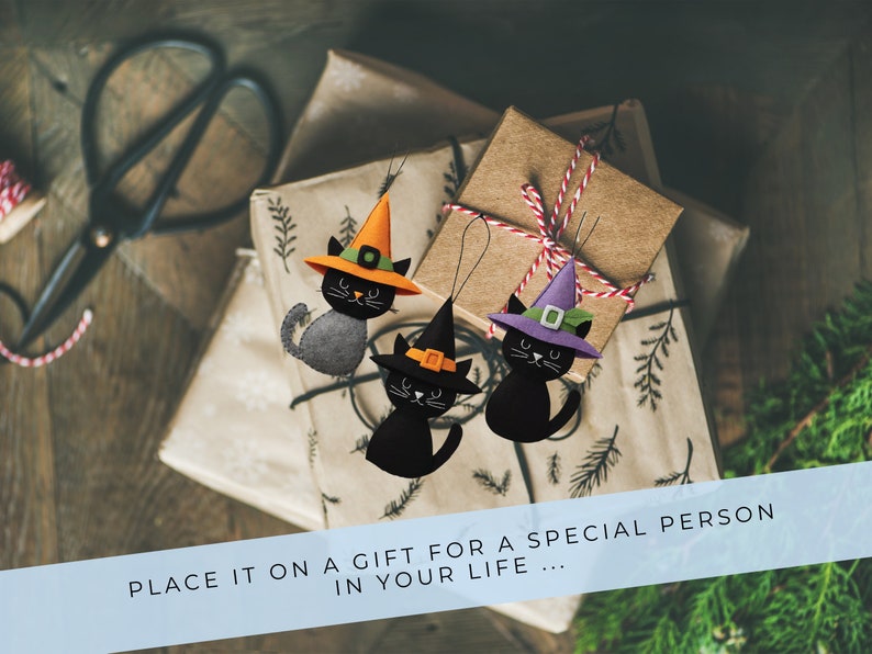 Black Cat in Witch's Hat Felt Pattern Digital Template: Craft Your Own ...