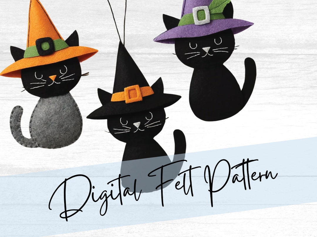 Black Cat in Witch's Hat Felt Pattern Digital Template: Craft Your Own ...