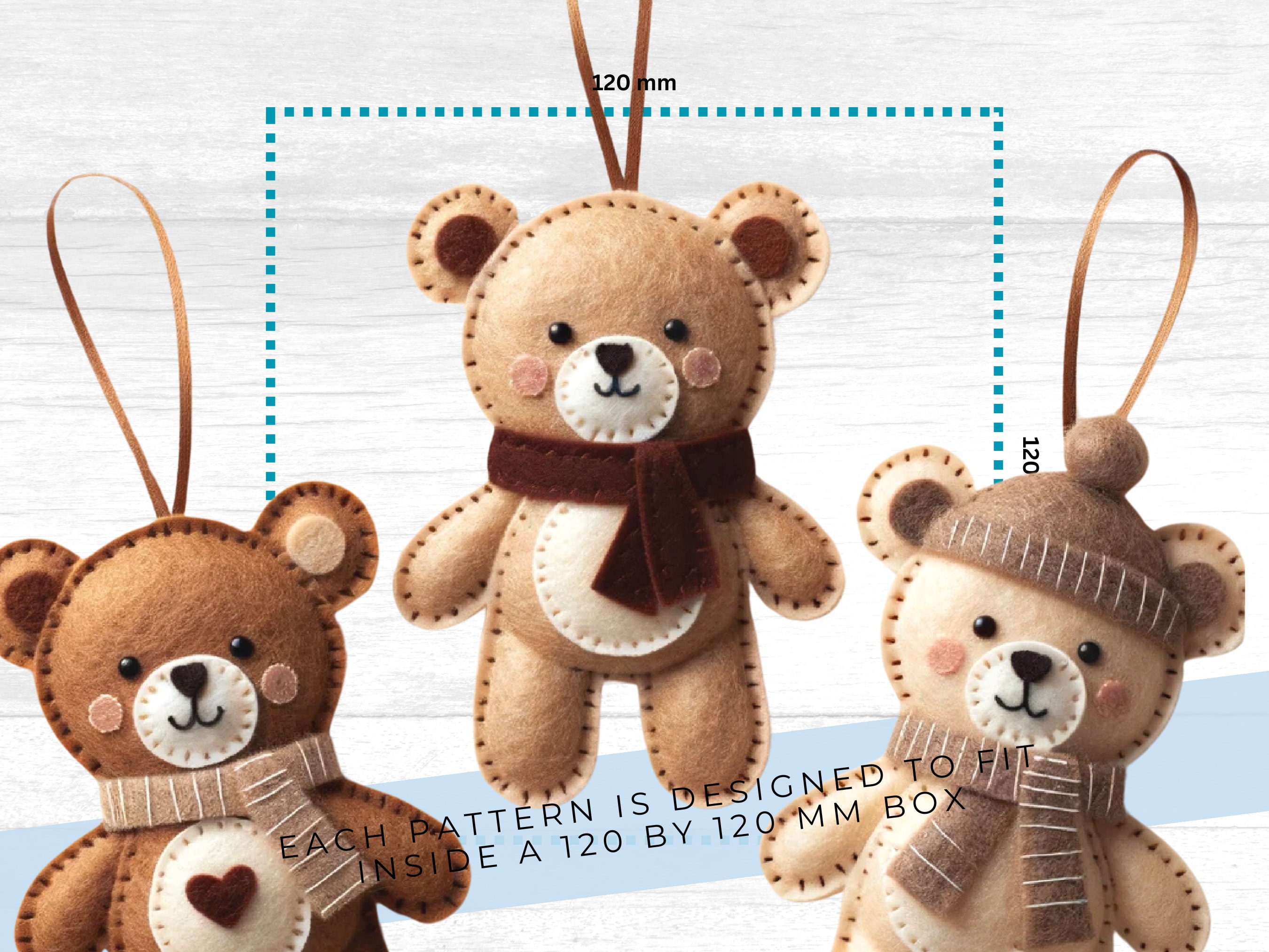 Felt Teddy Bear in Scarf Pattern Digital Template: Craft Your Own Cozy ...