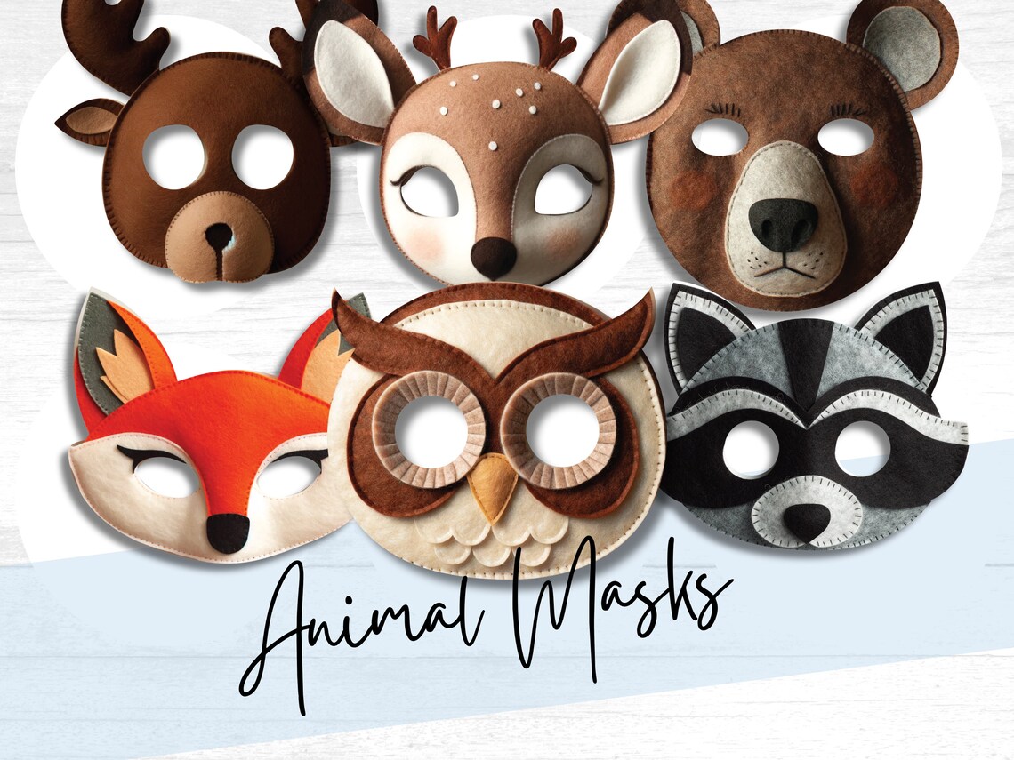 Felt Woodland Animal Mask Patterns Printable Mask, Coloring Page & Felt ...