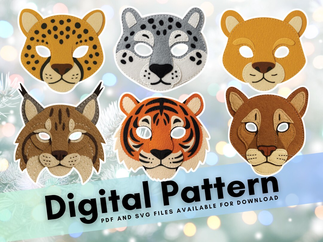 Felt Feline Animal Mask Patterns: Sewing Kit & Printable (PDF Download ...
