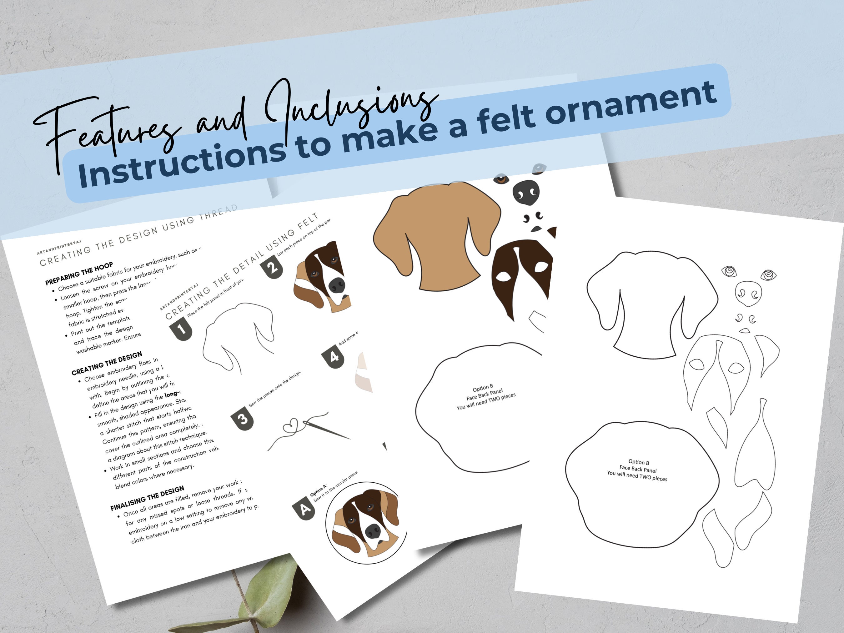 Dog Breeds Embroidery & Felt Ornament Patterns: DIY Craft Kit (PDF ...