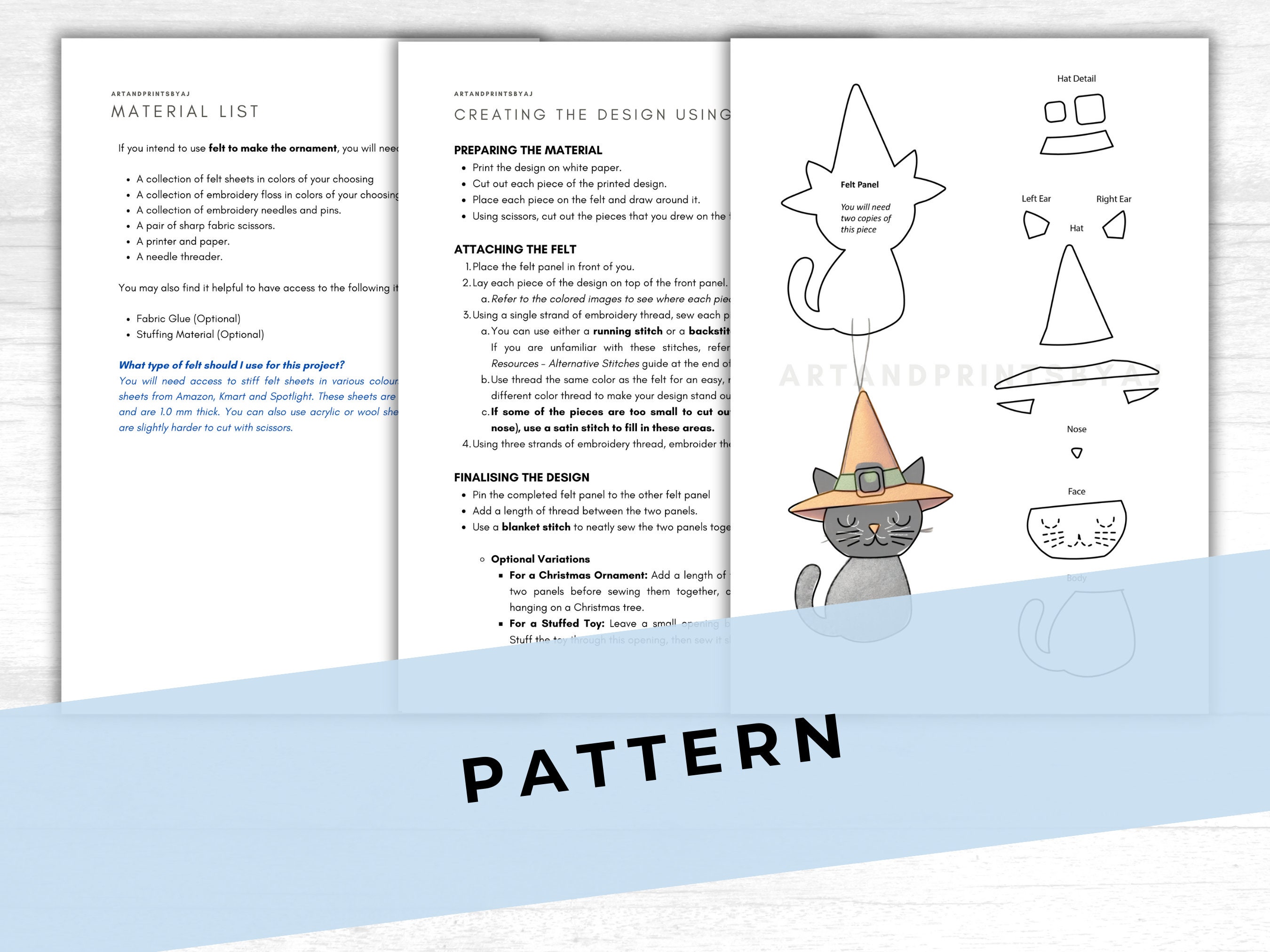 Black Cat in Witch's Hat Felt Pattern Digital Template: Craft Your Own ...