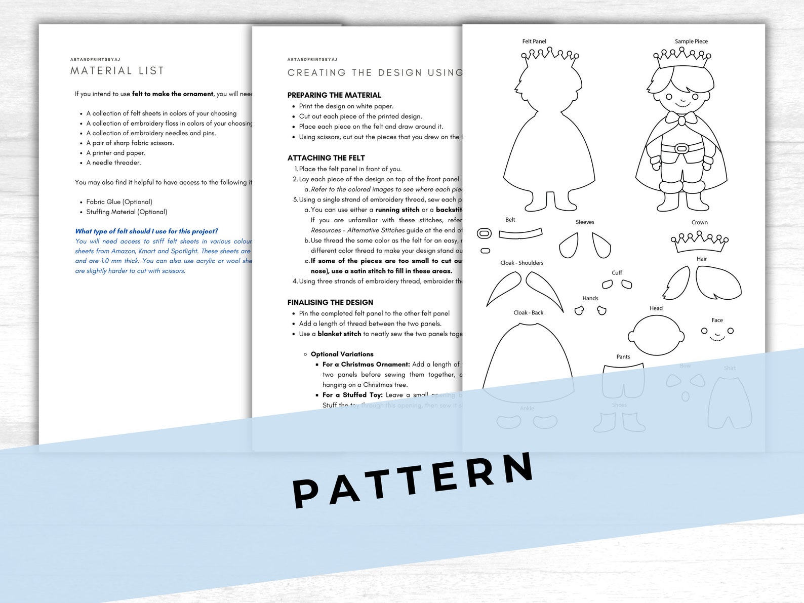 DIY Medieval Felt Ornament Pattern: King, Queen, Knight, Dragon (PDF ...