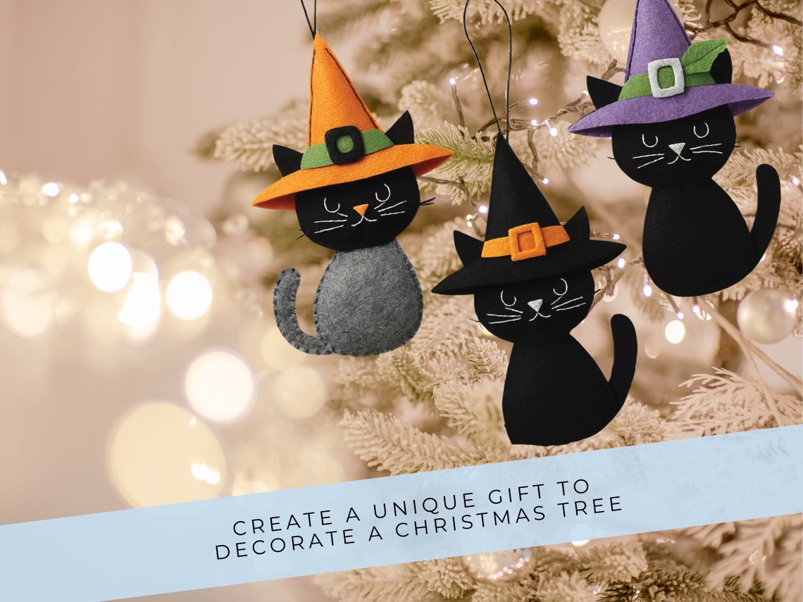 Black Cat in Witch's Hat Felt Pattern Digital Template: Craft Your Own ...