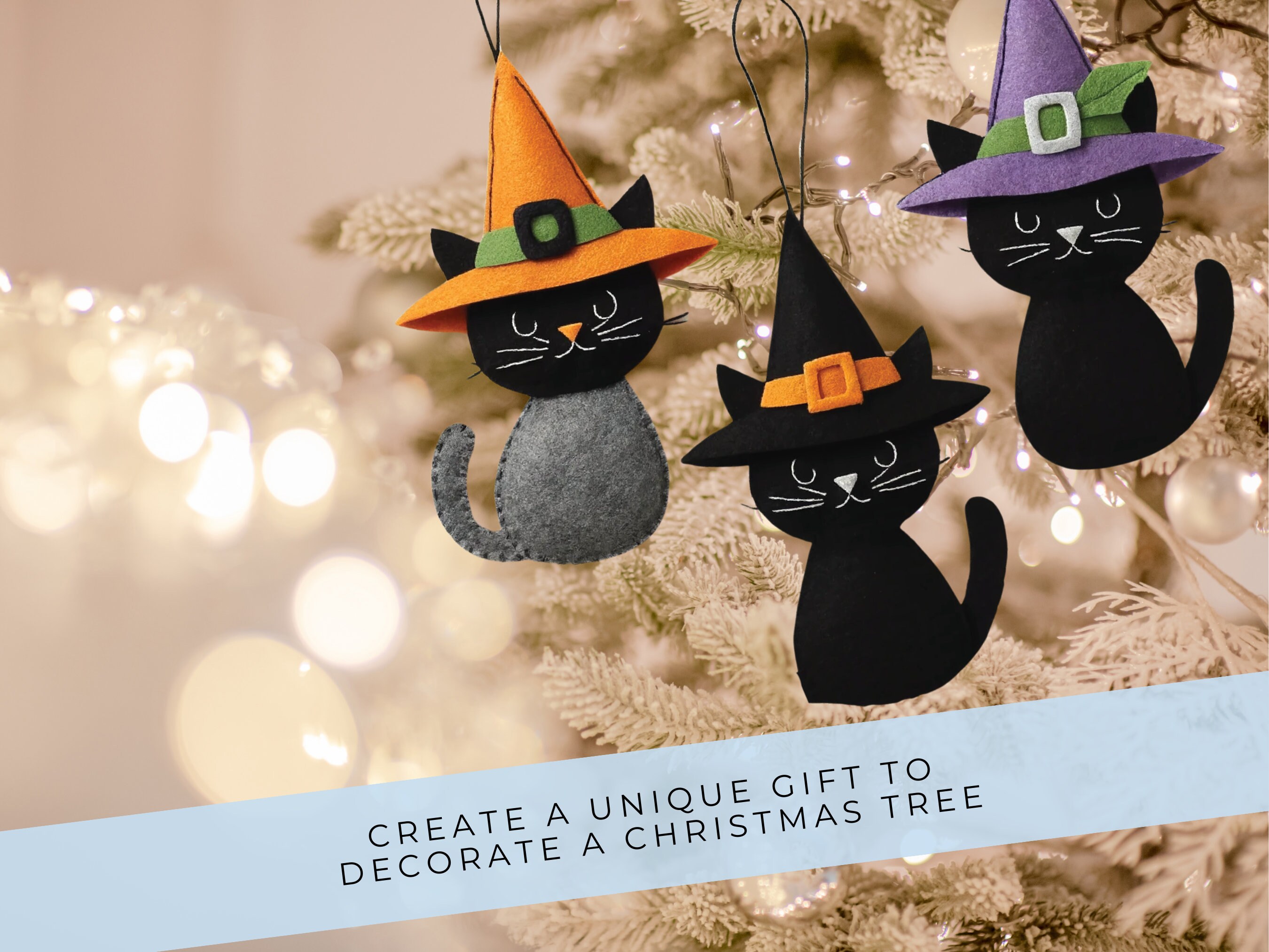 Black Cat in Witch's Hat Felt Pattern Digital Template: Craft Your Own ...