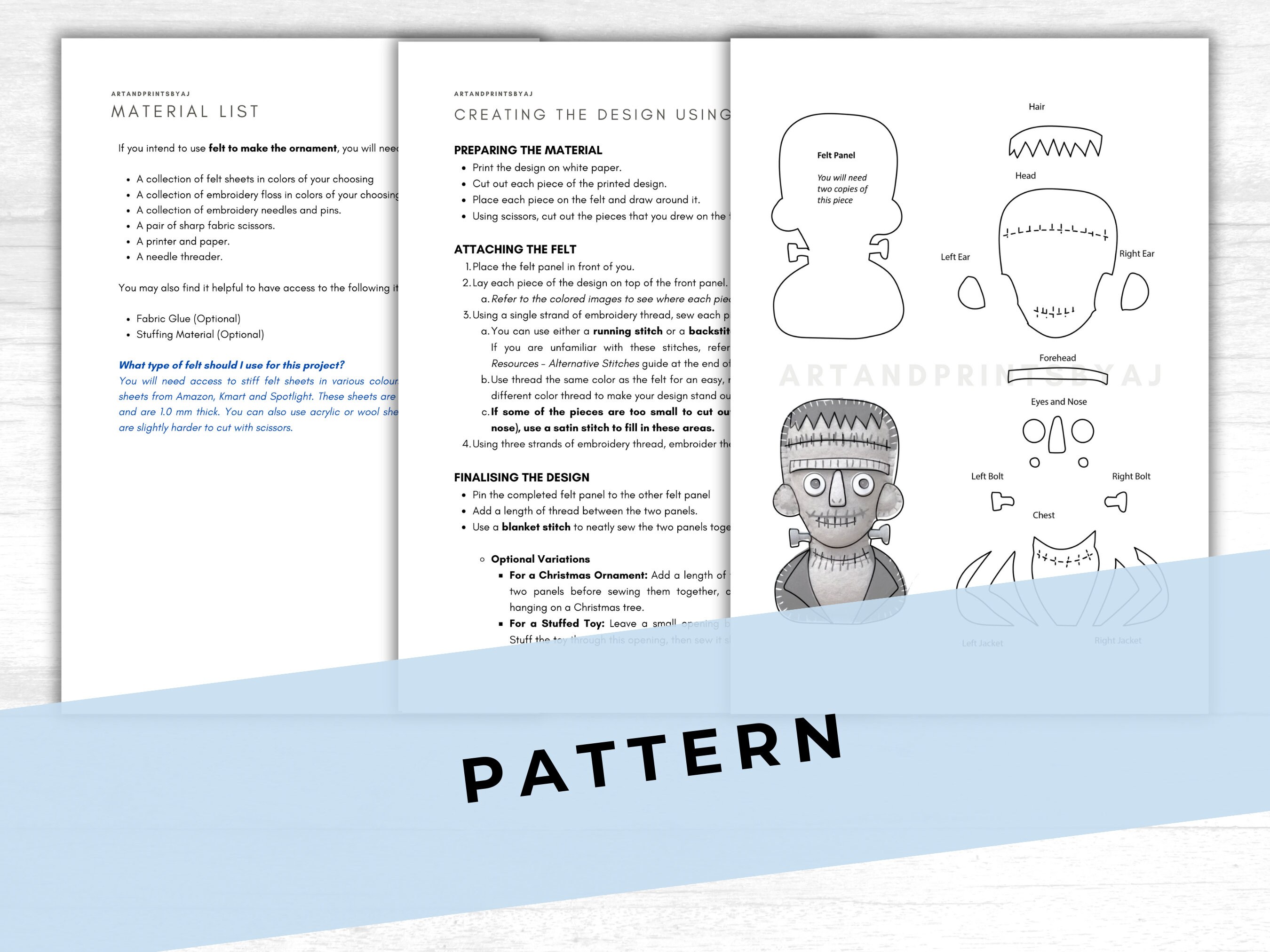 Frankenstein's Monster Felt Pattern Digital Template: Craft Your Own ...