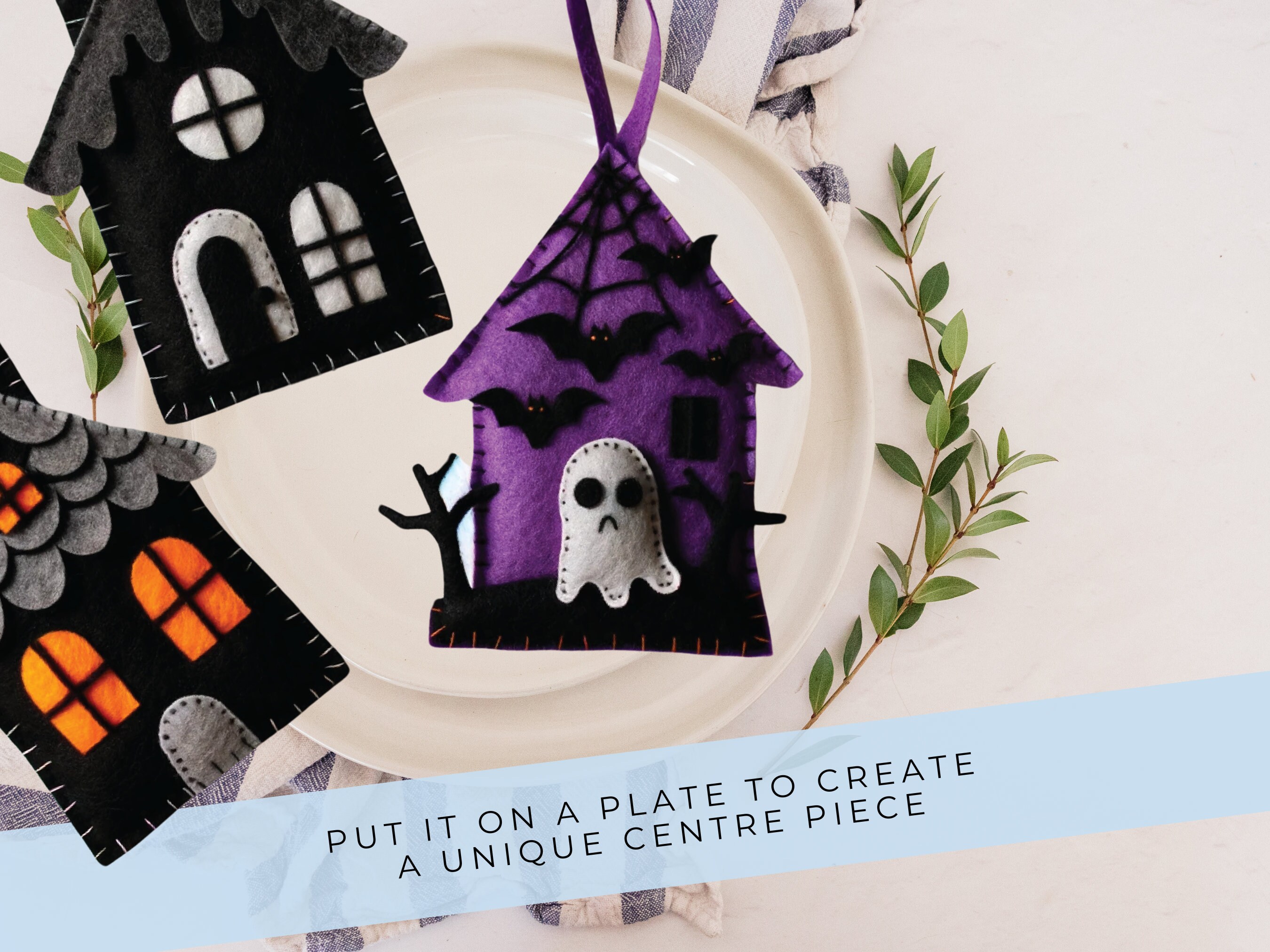 Felt Haunted House Pattern DIY Halloween Craft for Ornaments, Garlands ...