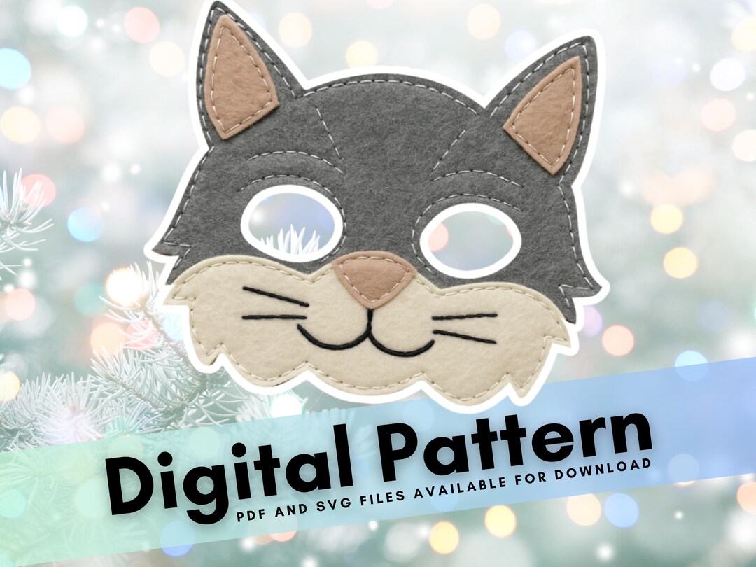 Felt Cat Mask Sewing Pattern for Halloween | PDF & SVG Sewing Template ...