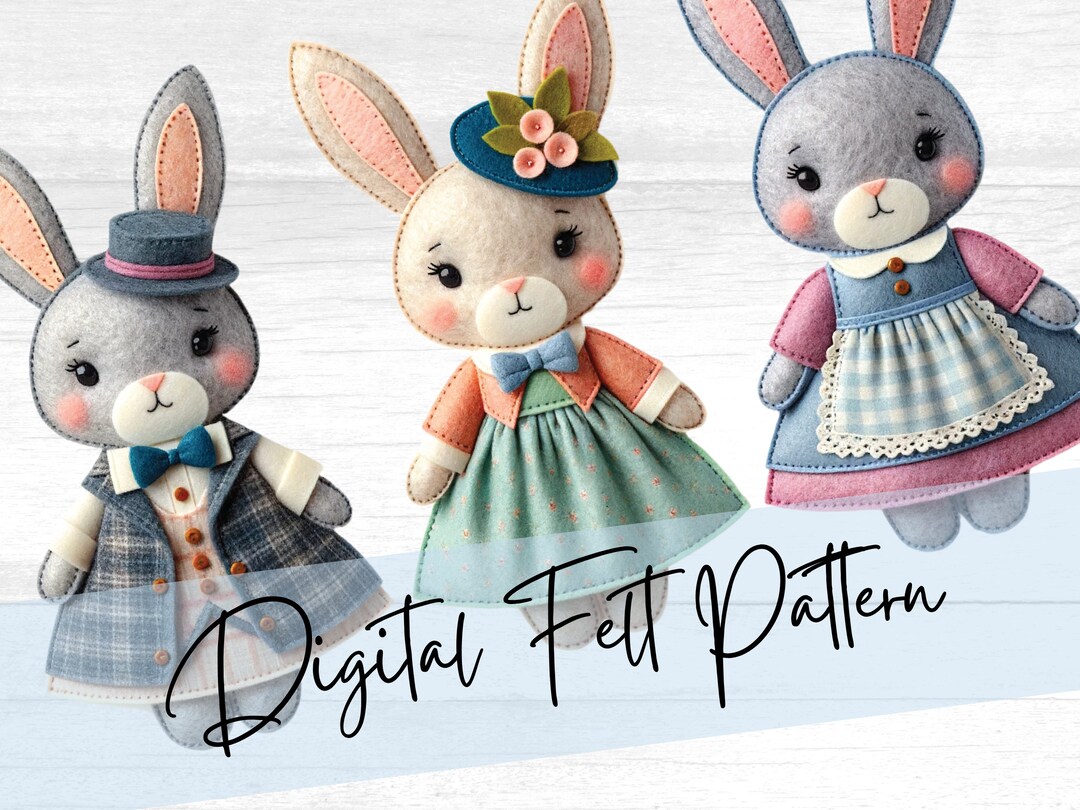 Charming Easter Bunny Rabbit Felt Pattern Digital Template: Craft Your ...