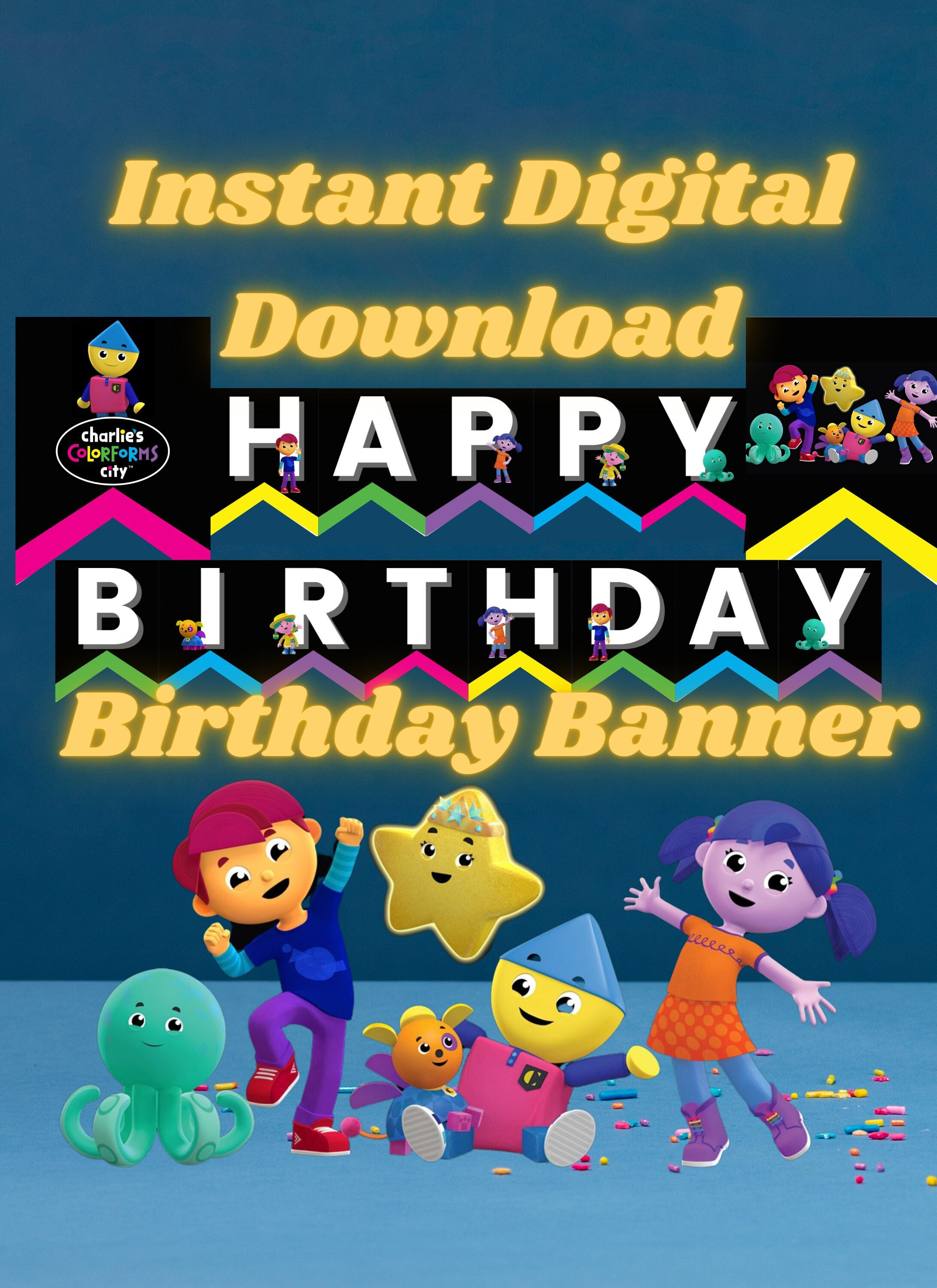 Charlie's Colorforms City Digital Birthday Flag Banner, Birthday ...