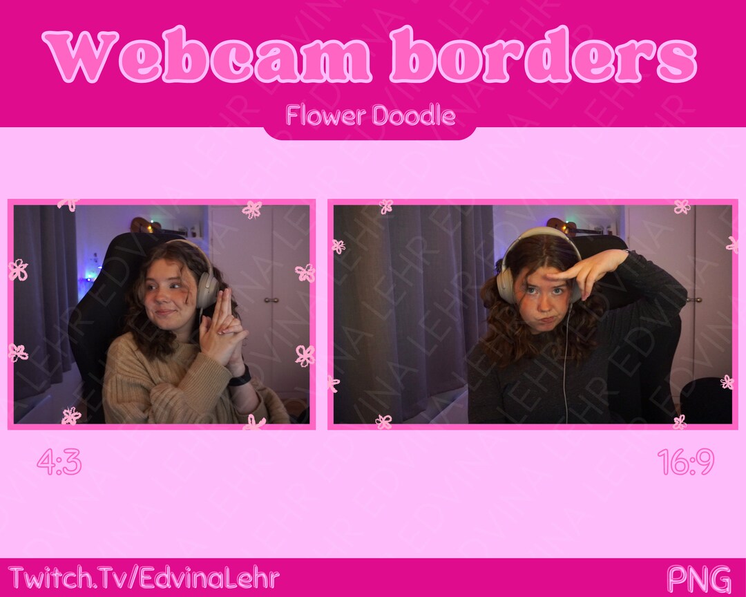 Pink Flower Doodle Webcam Border for Twitch Youtube Kick Livestreaming ...