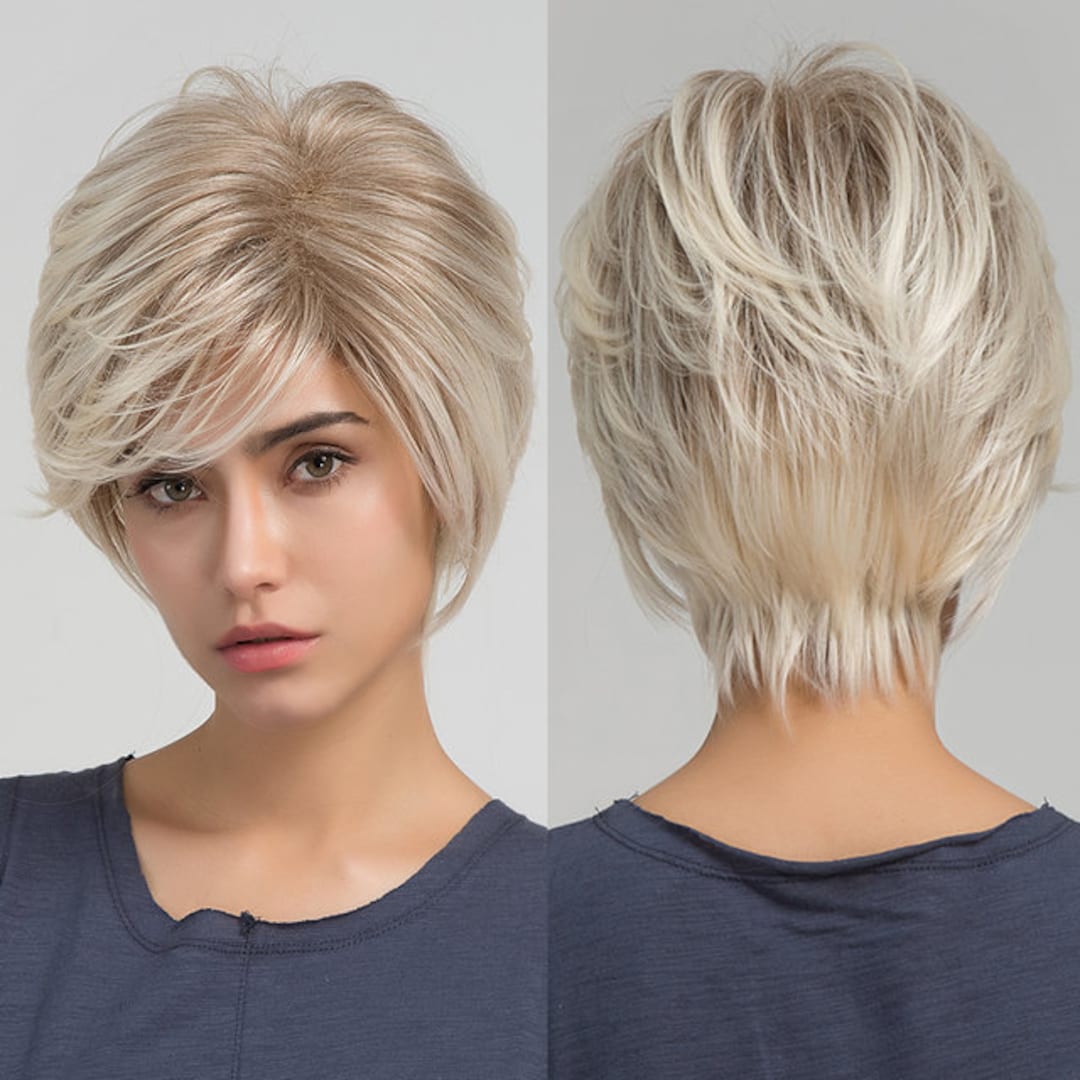 White Blonde Synthetic Short Hair Wigs Fluffy Pixie Cut Wig - Etsy