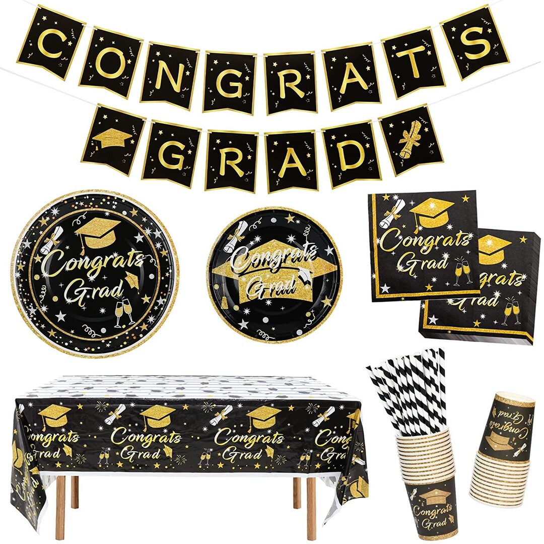 Graduation Party Tableware Disposable Plates Napkins Cups Tablecloth ...