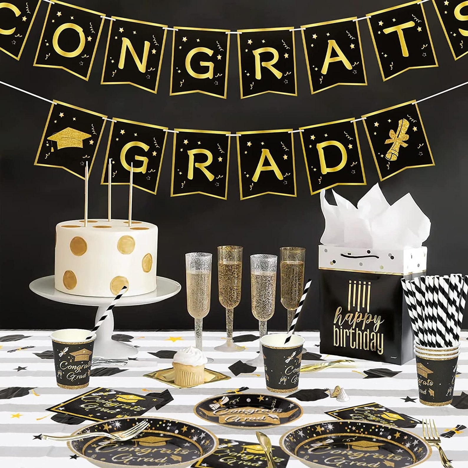 Graduation Party Tableware Disposable Plates Napkins Cups Tablecloth ...