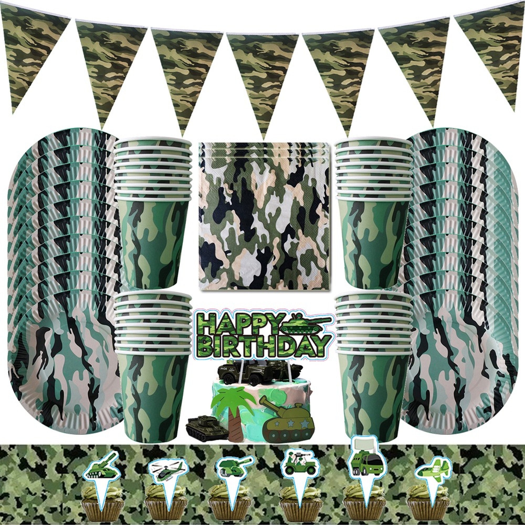 Army Military Party Tableware Camouflage Birthday Decoration Kid ...