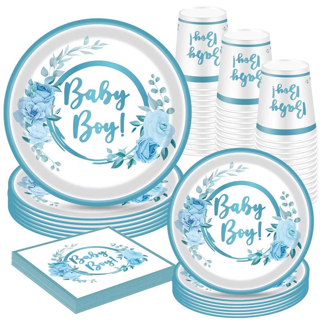 Baby Shower Party Tableware Paper Plates Napkins Decorations Blue ...