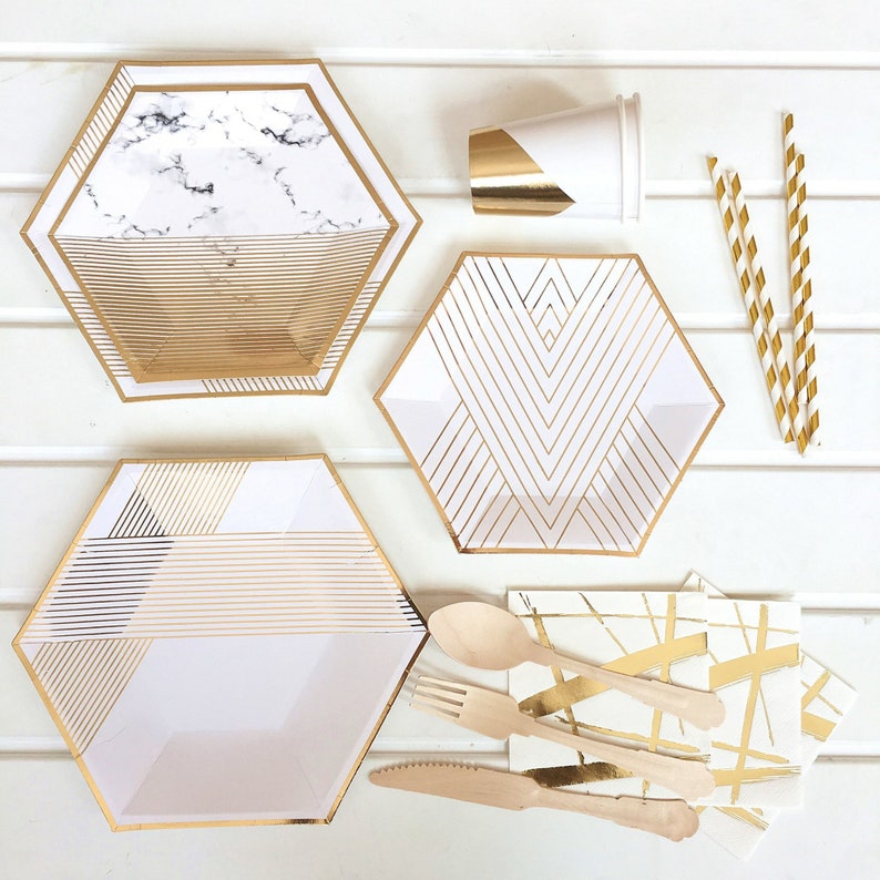 Disposable Party Tableware Golden Cup Plates Baby Shower Birthday Party ...