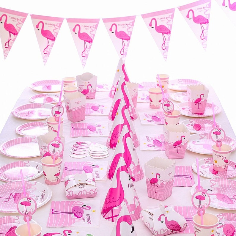 Flamingo Party Tableware Tropical Hawaiian Party Supplies Plates Cups ...