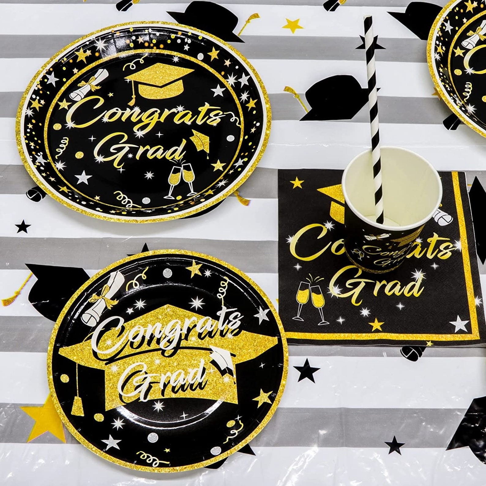 Graduation Party Tableware Disposable Plates Napkins Cups Tablecloth ...