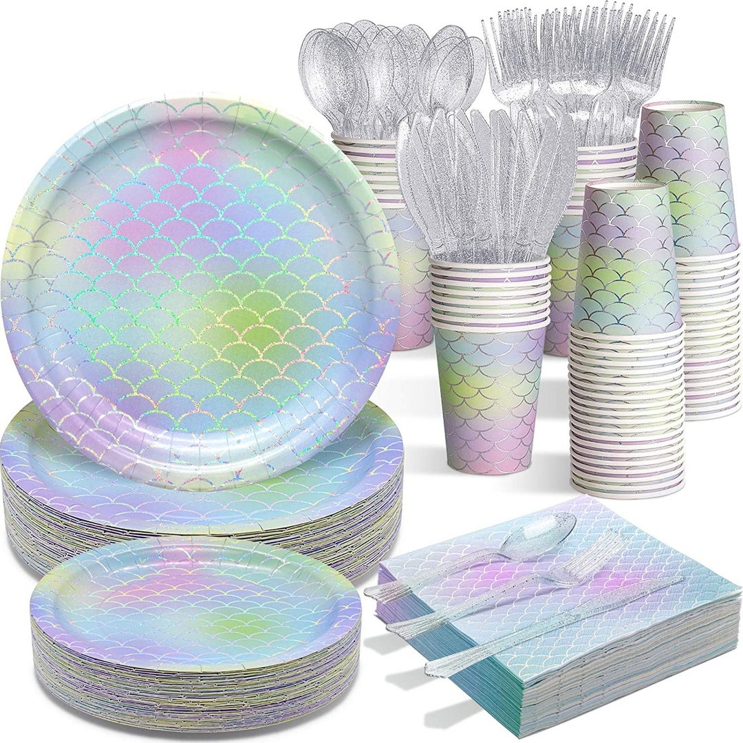 Mermaid Party Tableware Disposable Dinnerware Birthday Supplies Plates ...