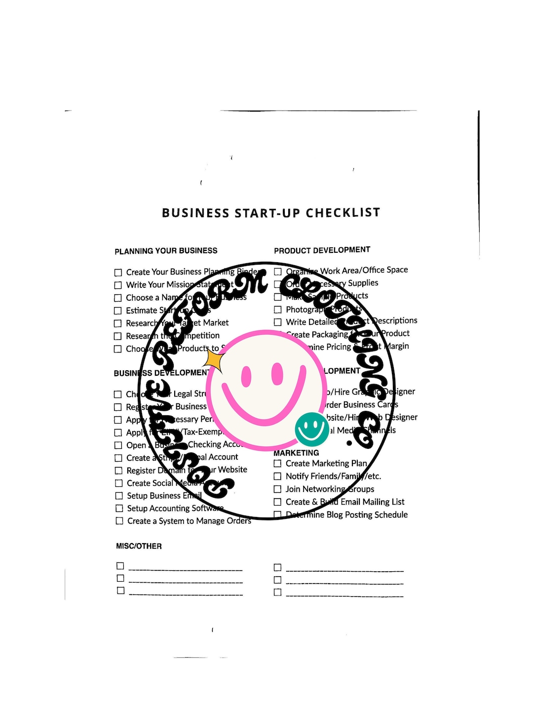 BUSINESS START UP Checklist Printable Template - Etsy