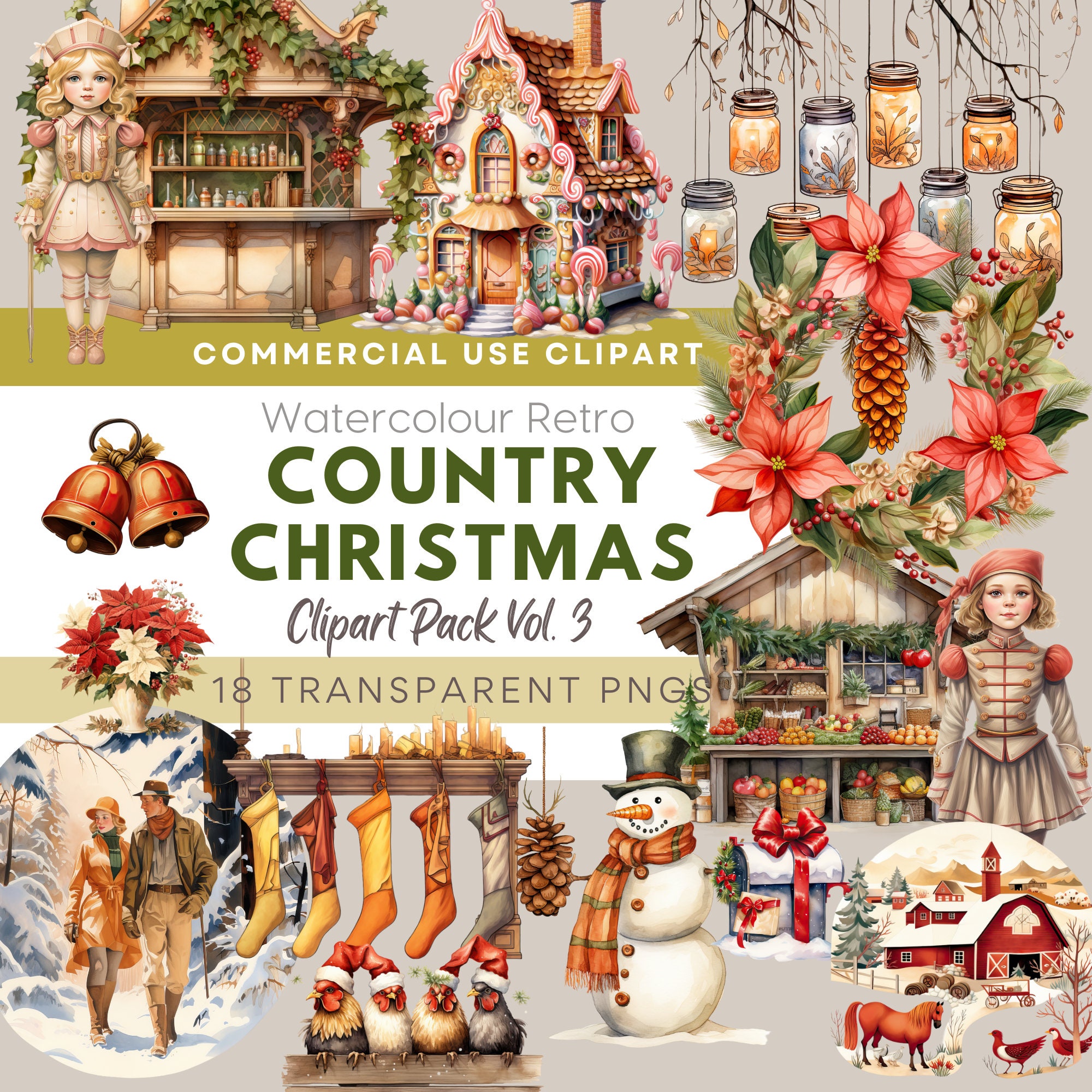Christmas Market Clipart, Country Christmas Clipart for Sublimation ...
