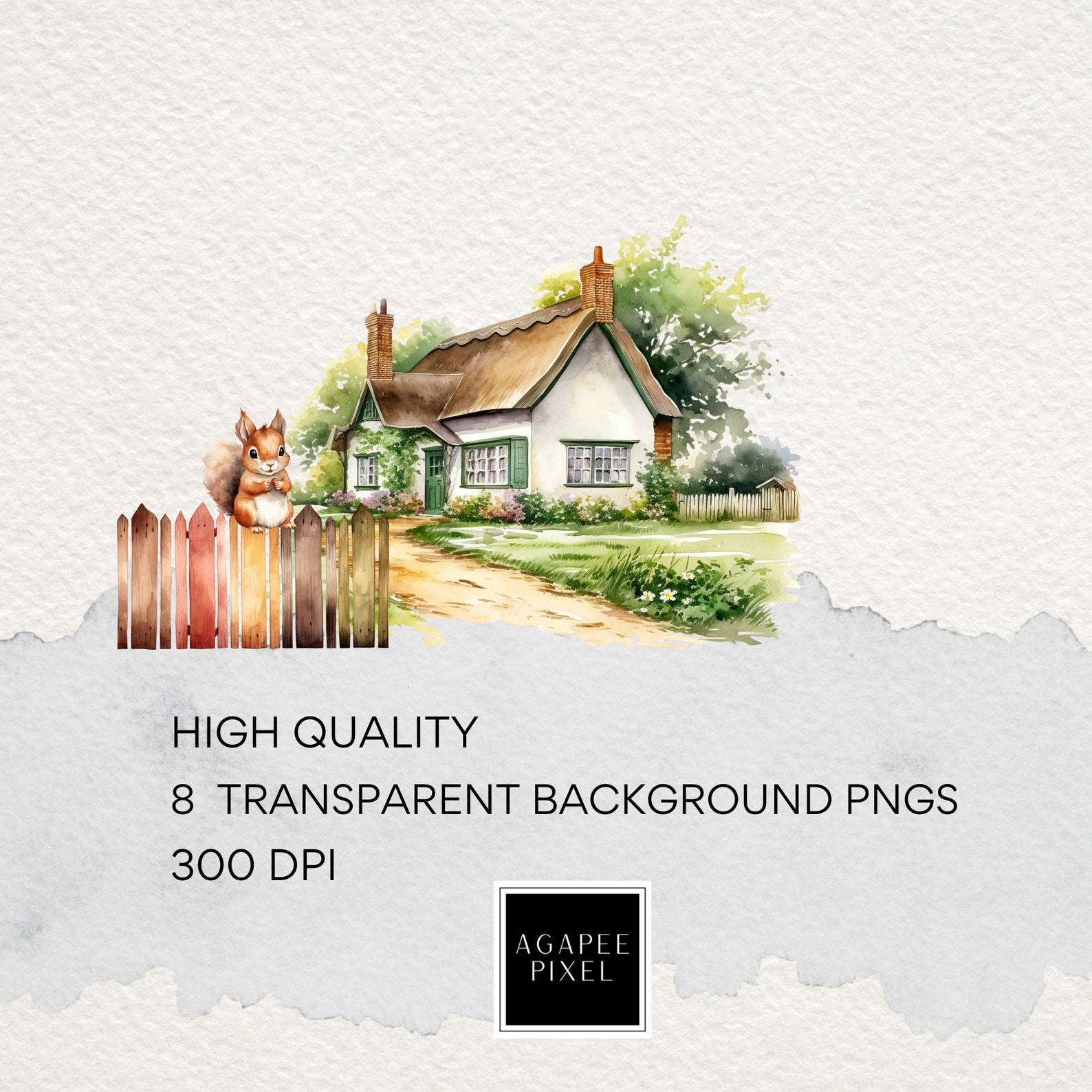 Watercolour Countryside Cottage Graphic Clipart Set for Editable ...