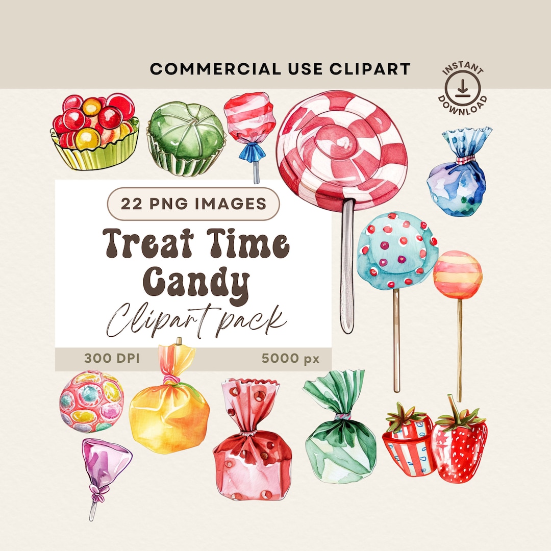 22 Candy Clipart, Candy Printable, Watercolor Lollipop, Sweet Sugar ...