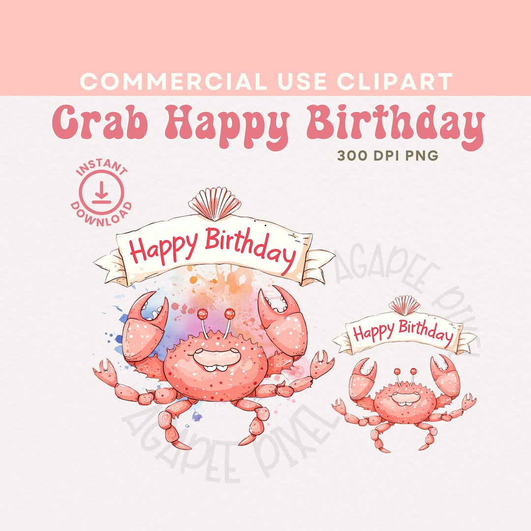 Happy Birthday Banner Crab Clipart, Watercolour Cute Animals Png ...