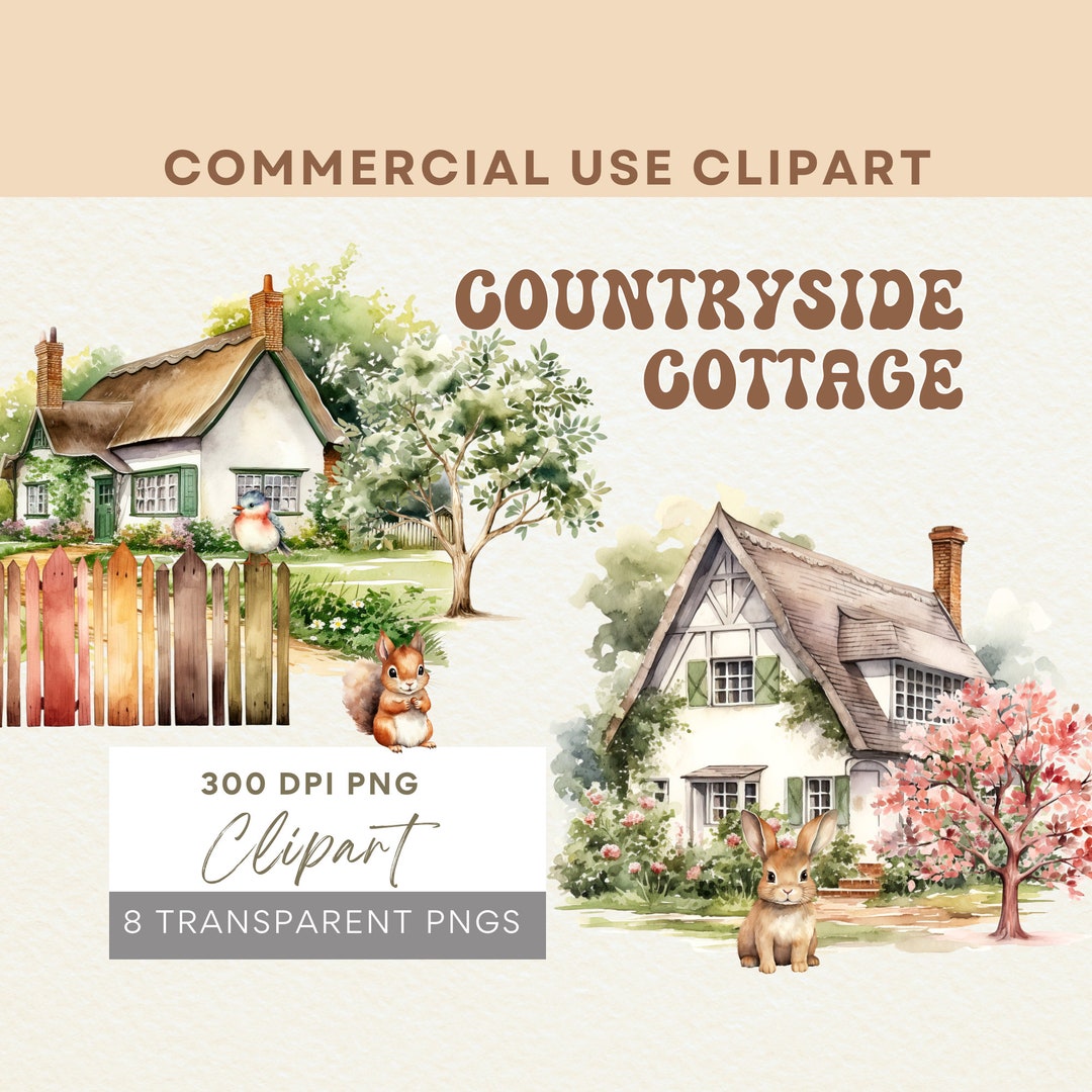Watercolour Countryside Cottage Graphic Clipart Set for Editable ...