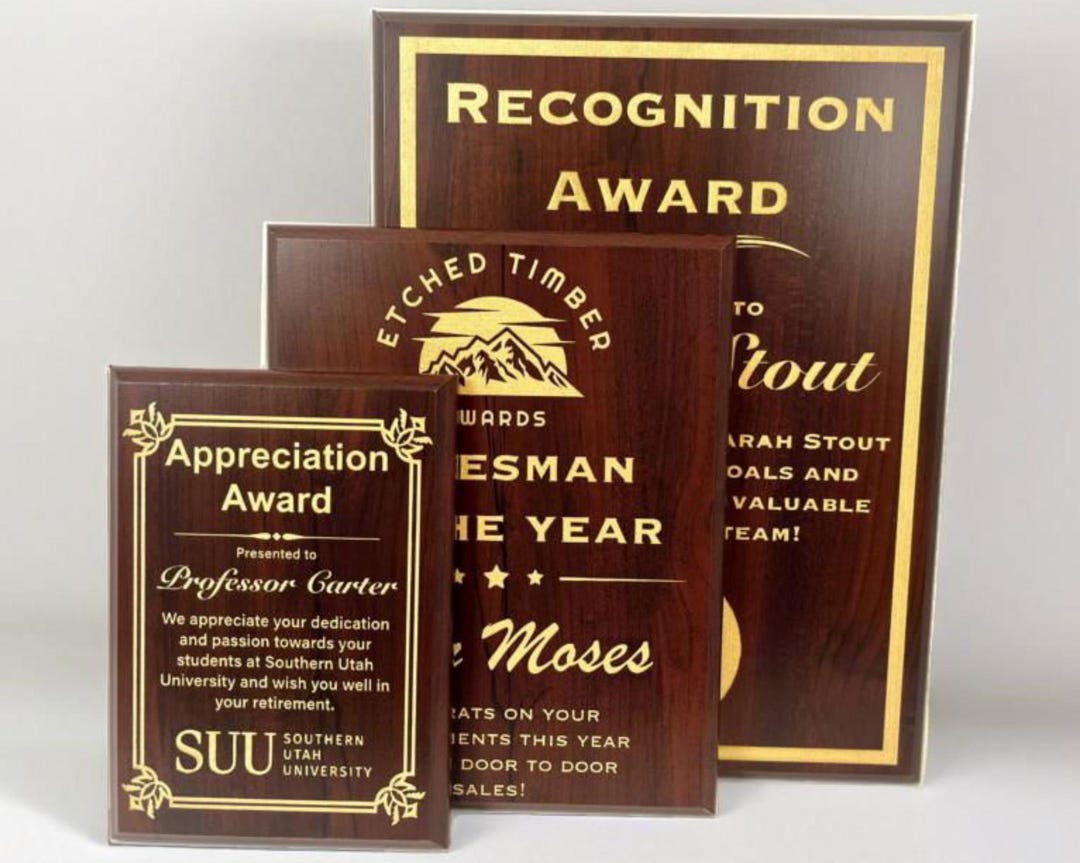 Handcrafted Award Plaque Trophy, Cherry Finish Wood Plaques, Custom ...