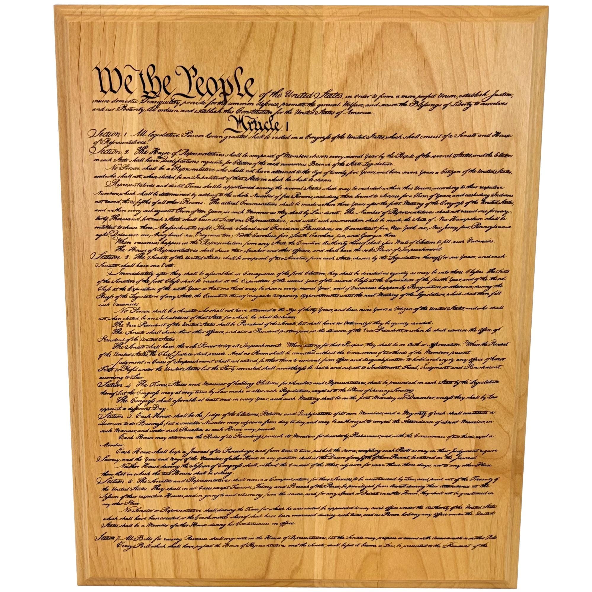Handcrafted U.S. Founding Document Plaque – Constitution, Declaration of Independence, or Bill ...