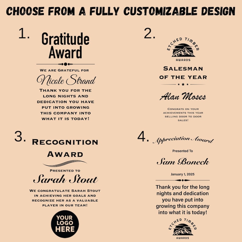 Custom Award Plaque Alder Wood, Fully Customizable Design, Multiple ...