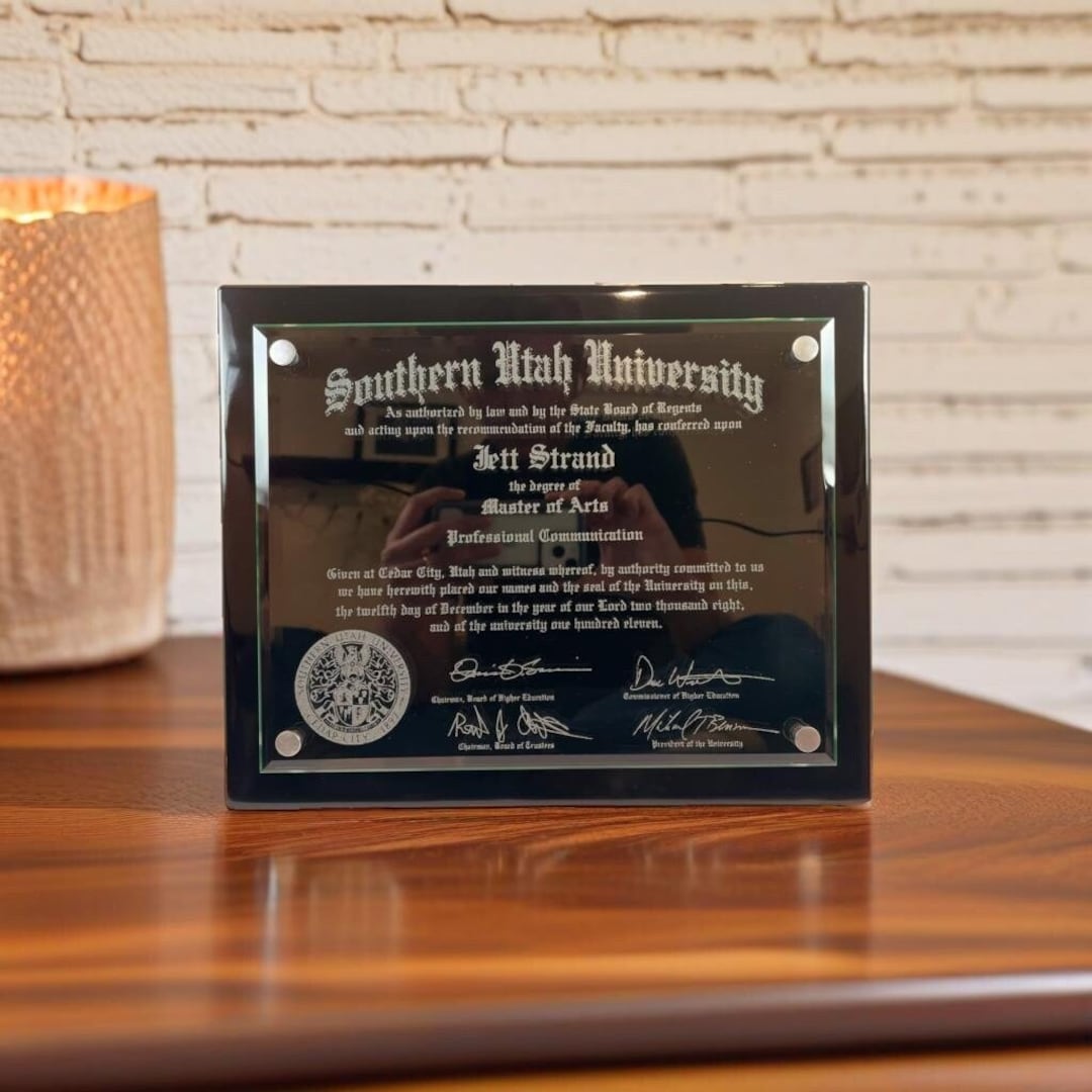 Handcrafted Floating Glass Degree Plaque, Christmas Gift for College ...