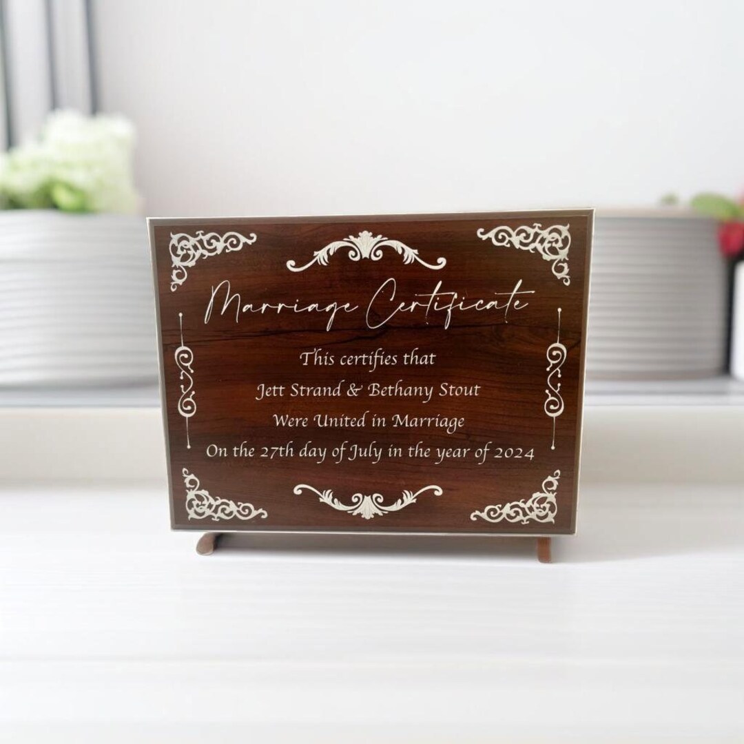 Certificate of Marriage Plaque, Personalized Wedding Gift, Custom ...