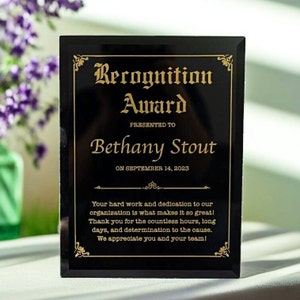 Customizable Recognition Award, Achievement Award, Recognition Plaque ...