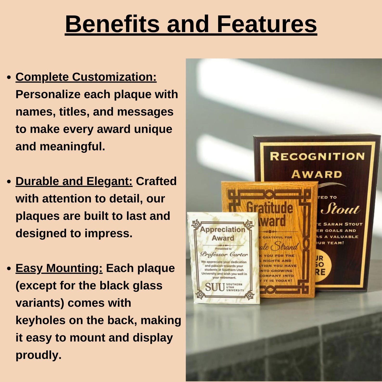Custom Cherry & Gold Award Plaque, Wood Plaque Trophy Award, 5x7 7x9 ...