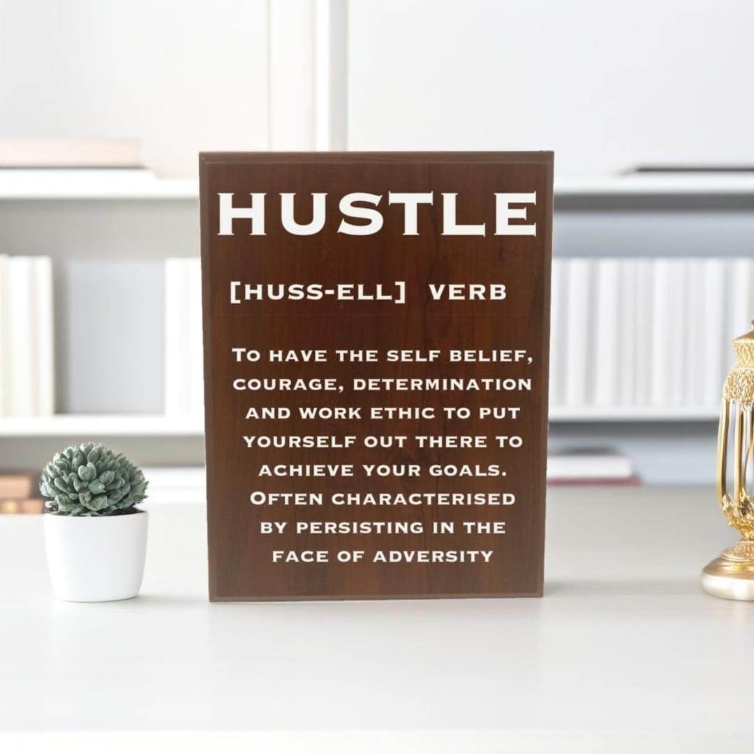 Customizable Definition Plaques, Hustle Sign, Cherry Finish With Silver ...