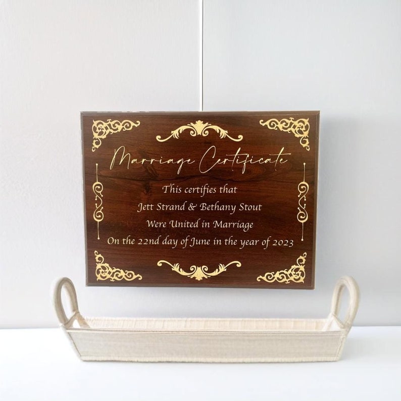 Cherry & Gold Marriage Certificate Holder, Custom Victorian Marriage ...