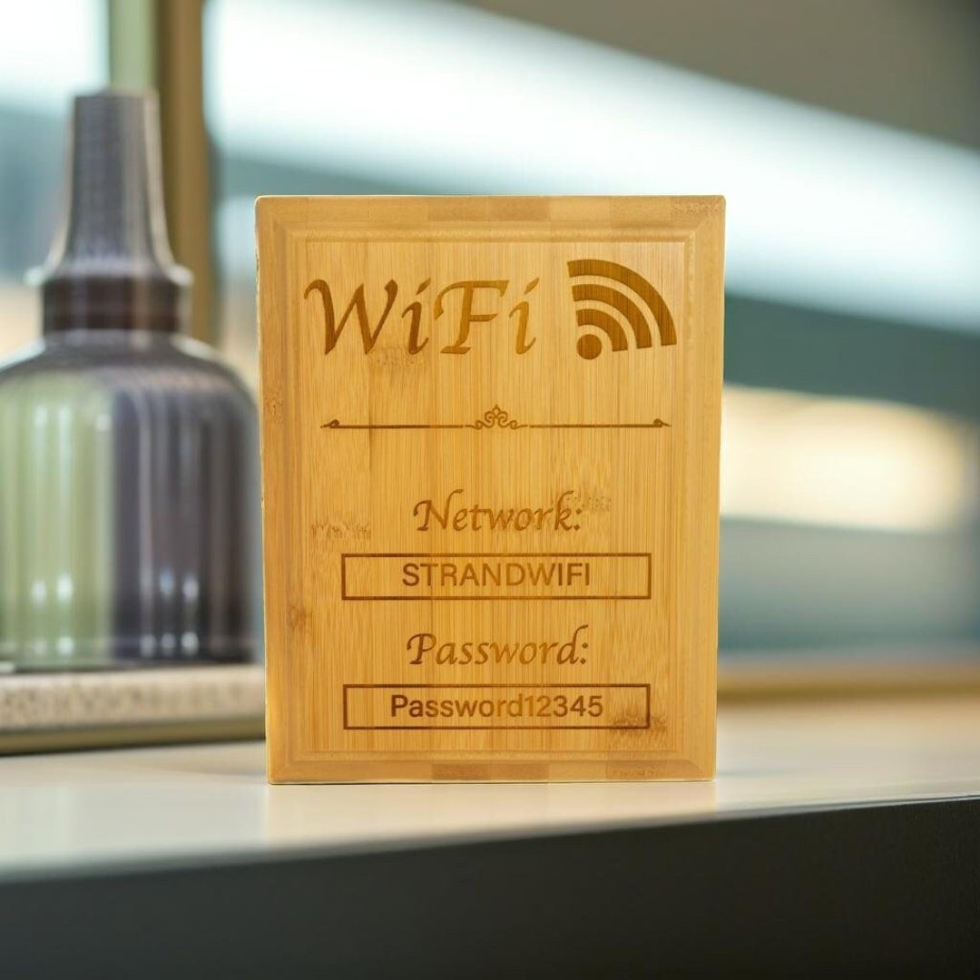Real Bamboo Wifi Sign Wood, Custom Wifi Password Sign, Personalized Wifi Plaque, Engraved Guest ...