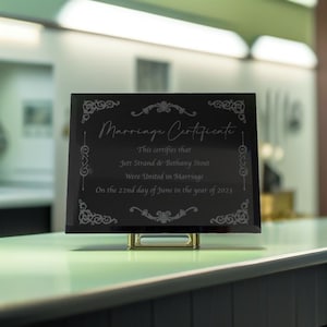 Black Glass Marriage Certificate, Anniversary Gift for Her, Wedding ...