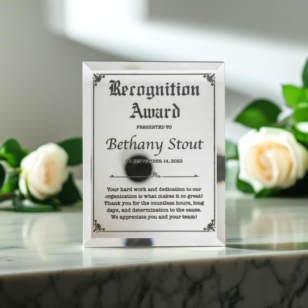 Recognition Plaque Award, Custom Award Glass Plaque, Mirror Finish ...
