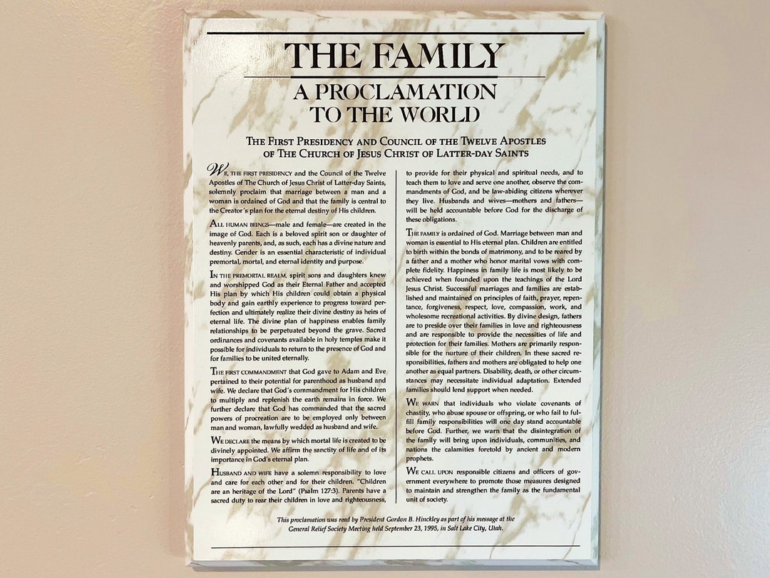 Proclamation to the Family, LDS Faith Plaques, LDS Wall Decor, the ...